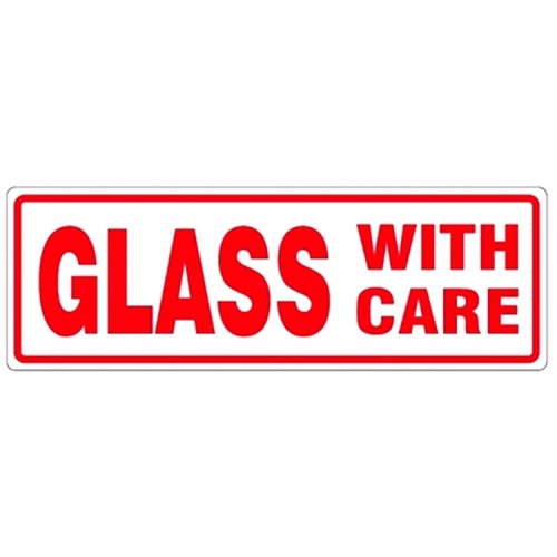 500 glass with care labels 150x48mm vinyl tear resistant